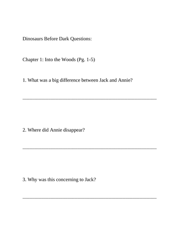 Reading Comprehension- Magic Treehouse #1- Dinosaurs Before Dark ...