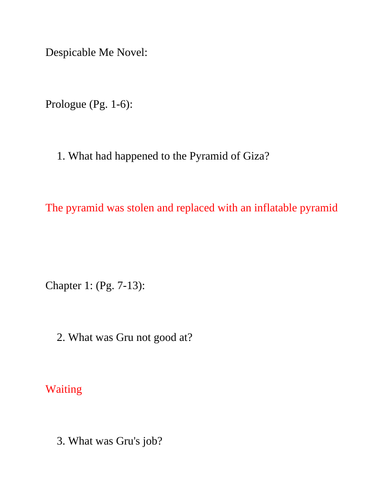 Reading Comprehension- Despicable Me #1 | Teaching Resources