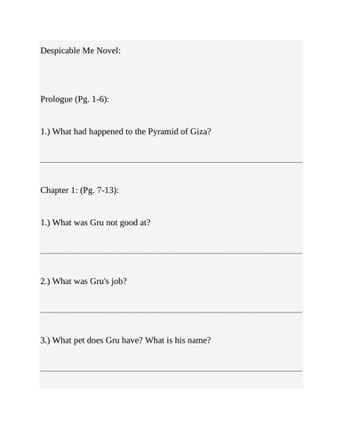 Reading Comprehension- Despicable Me #1 | Teaching Resources