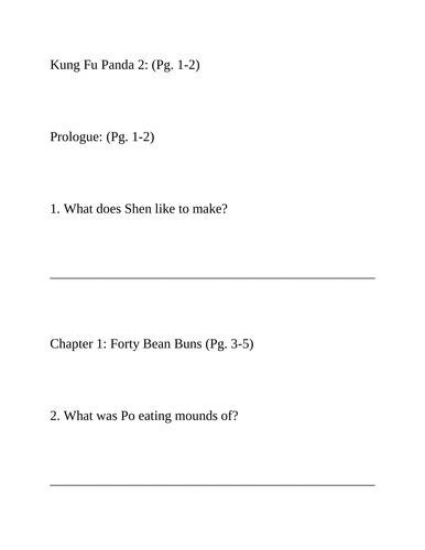 Reading Comprehension- Kung Fu Panda 2 | Teaching Resources