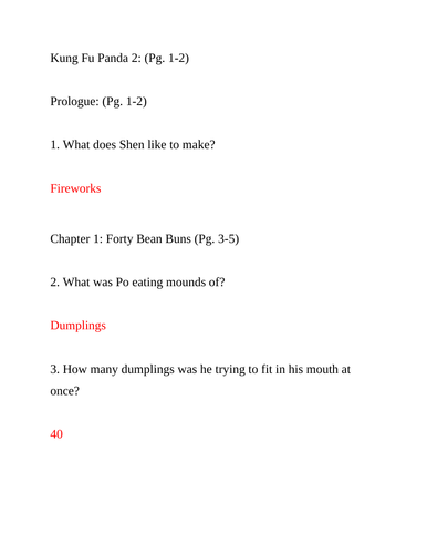 Reading Comprehension- Kung Fu Panda 2 | Teaching Resources