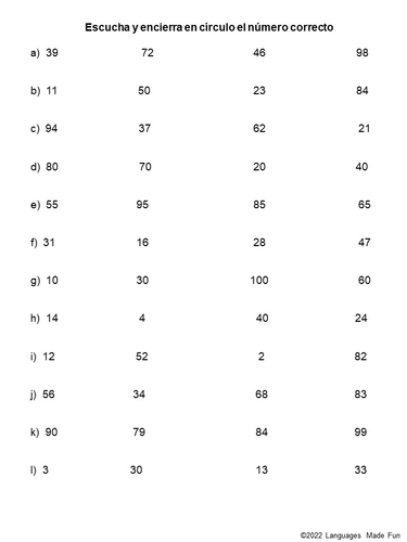 Los Números - Spanish Numbers 1-100 | Teaching Resources