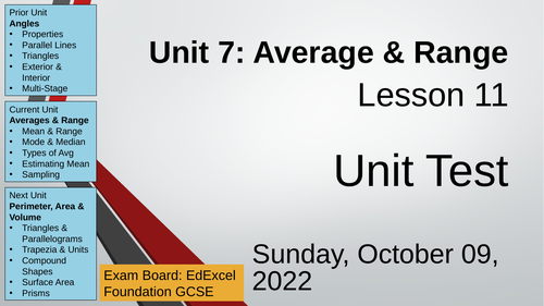 Edexcel GCSE Foundation Unit 7 - Averages & Range | Teaching Resources