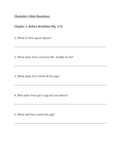 Reading Comprehension- Charlotte's Web | Teaching Resources