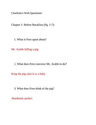 Reading Comprehension- Charlotte's Web | Teaching Resources