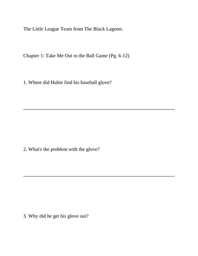 Reading Comprehension- The Little League Team From The Black Lagoon ...