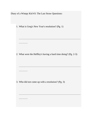 Reading Comprehension- Diary of a Wimpy Kid #3- The Last Straw ...
