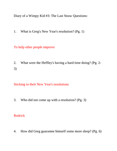 Reading Comprehension- Diary of a Wimpy Kid #3- The Last Straw ...