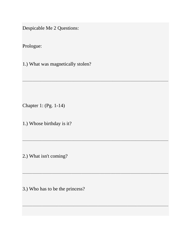 Reading Comprehension- Despicable Me #2- The Junior Novel | Teaching ...