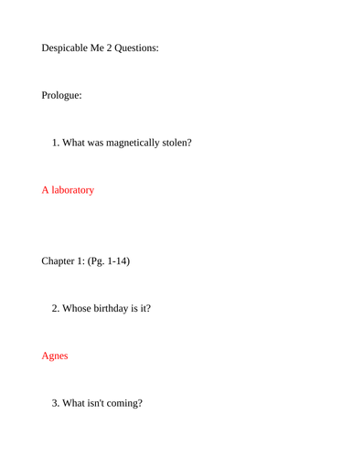 Reading Comprehension- Despicable Me #2- The Junior Novel | Teaching ...