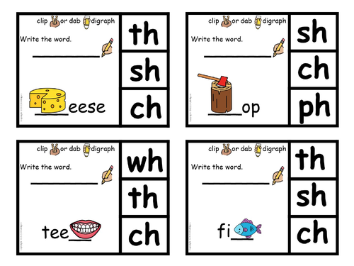 Consonant Digraphs Clip Cards Task Cards Activities | Teaching Resources