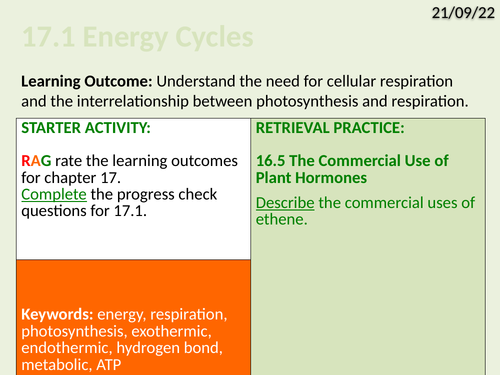 OCR Biology A- Chapter 17 Energy for Biological Processes | Teaching ...