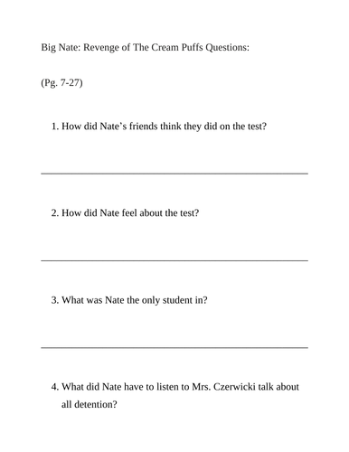 Reading Comprehension- Big Nate: Revenge Of The Cream Puffs | Teaching ...