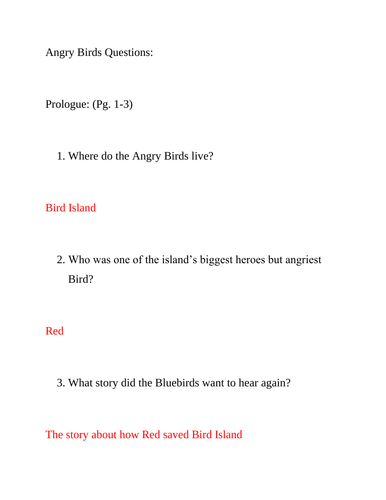 Reading Comprehension- Angry Birds The Movie Junior Novel | Teaching ...