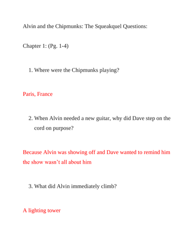 Reading Comprehension- Alvin and the Chipmunks 2- The Squeakquel ...