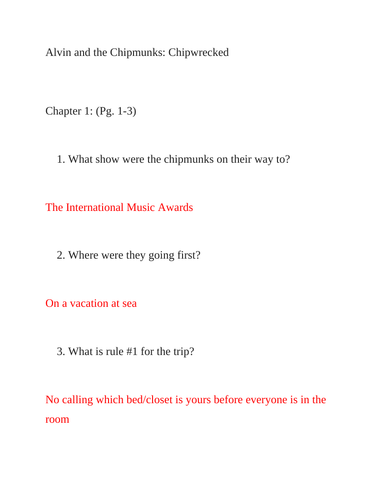 Reading Comprehension- Alvin and the Chipmunks 1- Chipwrecked ...