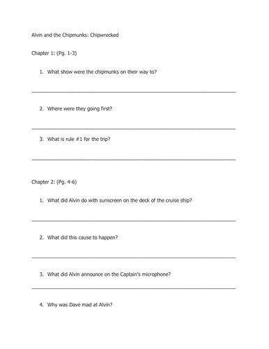 Reading Comprehension- Alvin and the Chipmunks 1- Chipwrecked ...