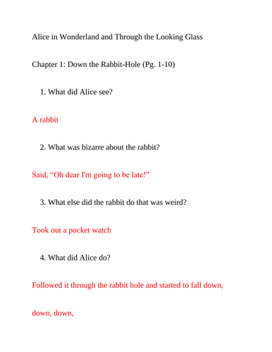 Reading Comp- Alice's Adventures in Wonderland and Through The Looking ...