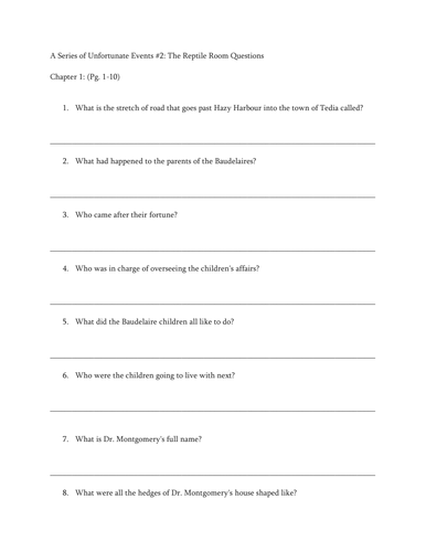 Reading Comprehension- A Series Of Unfortunate Events #2- The Reptile ...