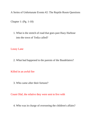 Reading Comprehension- A Series Of Unfortunate Events #2- The Reptile ...