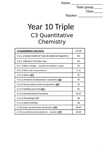 AQA Triple C3 Quantitative Chemistry | Teaching Resources