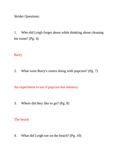 Reading Comprehension- Leigh Botts #2- Strider By: Beverly Cleary ...