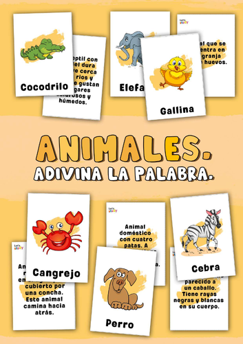 Animals. Guess the word game. Spanish . Animales. Adivina la palabra ...