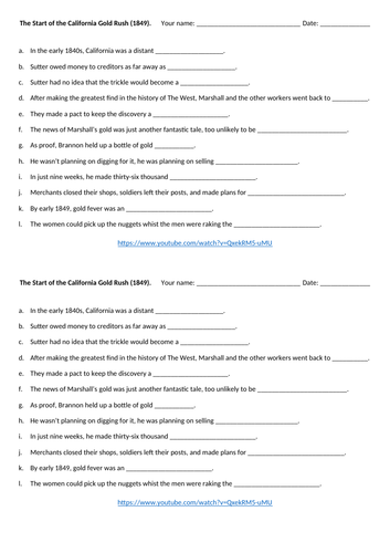 1848 1849 California Goldrush Video Questions | Teaching Resources