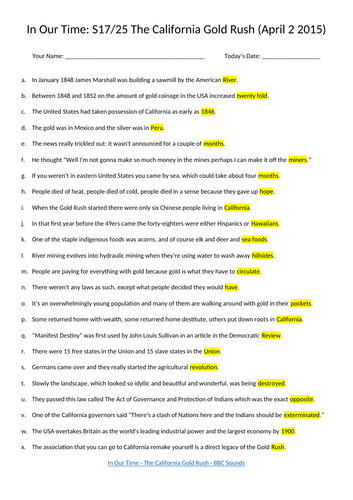 California Gold-Rush questions for extending high-flyers | Teaching ...