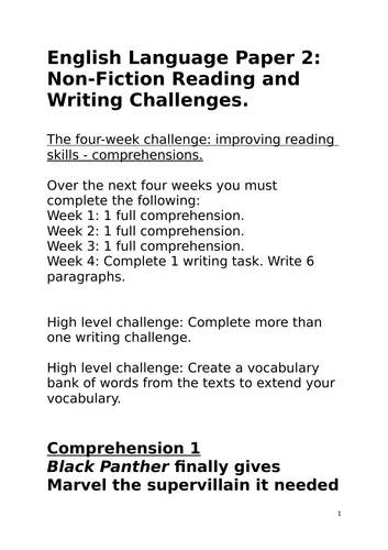 AQA English Language: Paper 2 Non- Fiction. Reading and Writing ...