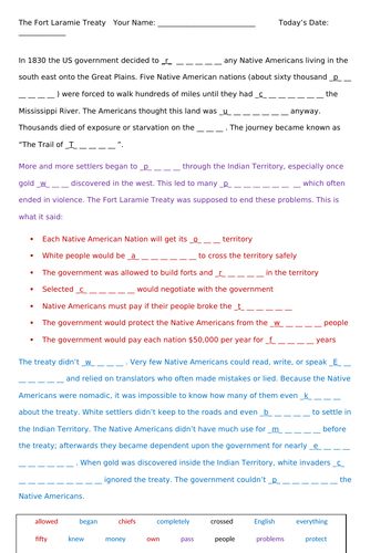 Fort Laramie Treaty Worksheet DIFFERENTIATED! | Teaching Resources
