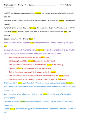 Fort Laramie Treaty Worksheet DIFFERENTIATED! | Teaching Resources