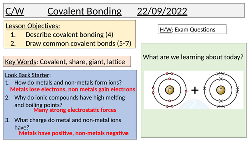 Covalent bonding FULL LESSON | Teaching Resources