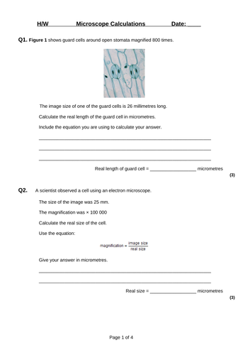 Microscope Calculations Teaching Resources