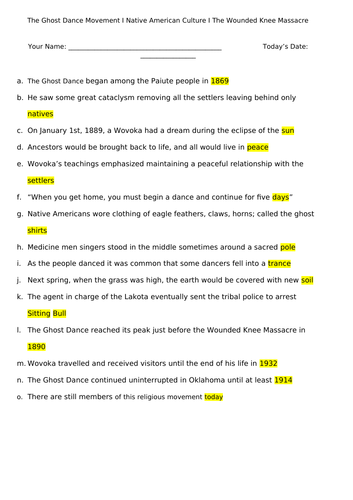 The Ghost Dance Video Questions | Teaching Resources