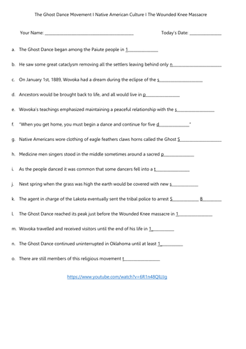 The Ghost Dance Video Questions | Teaching Resources