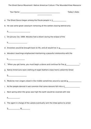 The Ghost Dance Video Questions | Teaching Resources