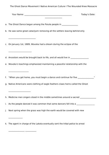 The Ghost Dance Video Questions | Teaching Resources