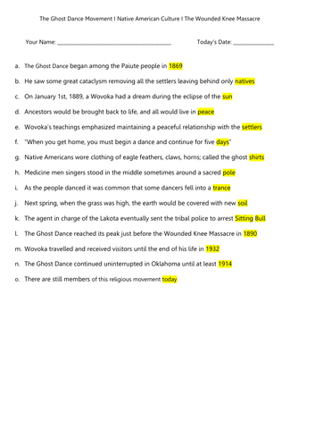 The Ghost Dance Video Questions | Teaching Resources