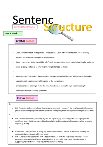 Higher RUAE Skills, Issue 3: Sentence Structure | Teaching Resources