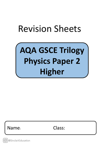 AQA GCSE Physics Revision Sheets Paper 2 | Teaching Resources