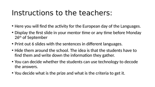 European Day of Languages Scavenger Hunt for the whole school ...