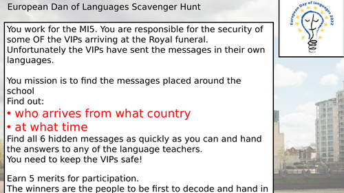 European Day of Languages Scavenger Hunt for the whole school ...
