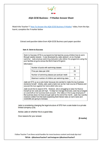 AQA GCSE Business 9 Marker - Exam Structure | Teaching Resources AQA GCSE Business 9 Marker - Exam Structure | Teaching Resources