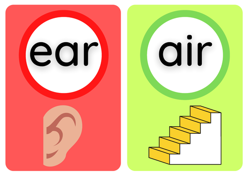 Phonics Vowel Digraphs (ear, air, ure, er) Flashcards Pack | Teaching ...