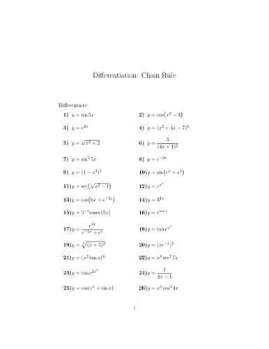 Differentiation-Chain Rule worksheet (with solutions) | Teaching Resources