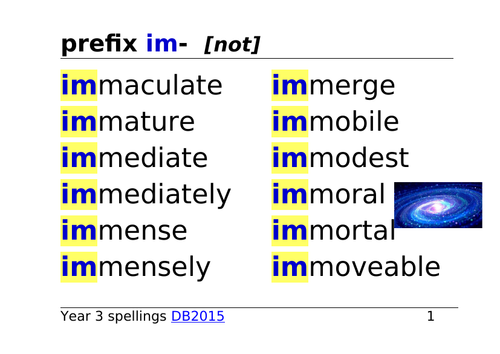 Year 3 spellings: prefixes: un-, dis-, mis-, in-, il-, im-, ir ...