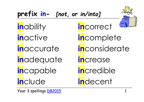 Year 3 spellings: prefixes: un-, dis-, mis-, in-, il-, im-, ir ...