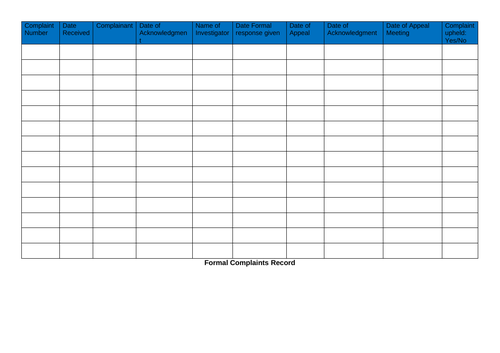 Formal Complaints Record | Teaching Resources