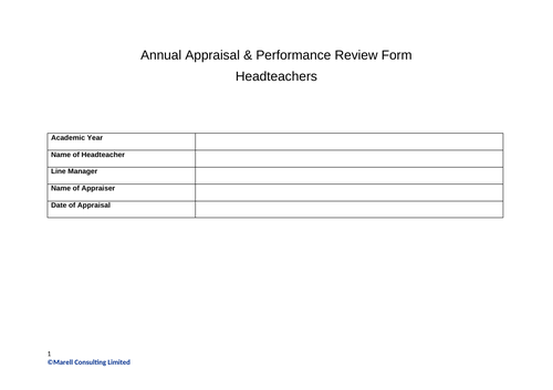Annual Appraisal & Performance Review Form - Headteachers | Teaching ...